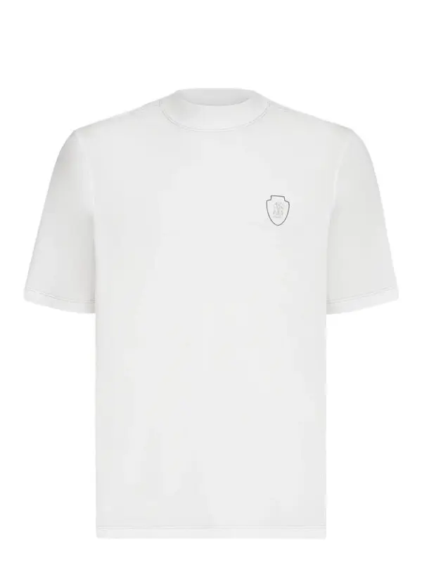 Brunello Cucinelli Techno Piqué Mockneck T-shirt With Logo - Grey