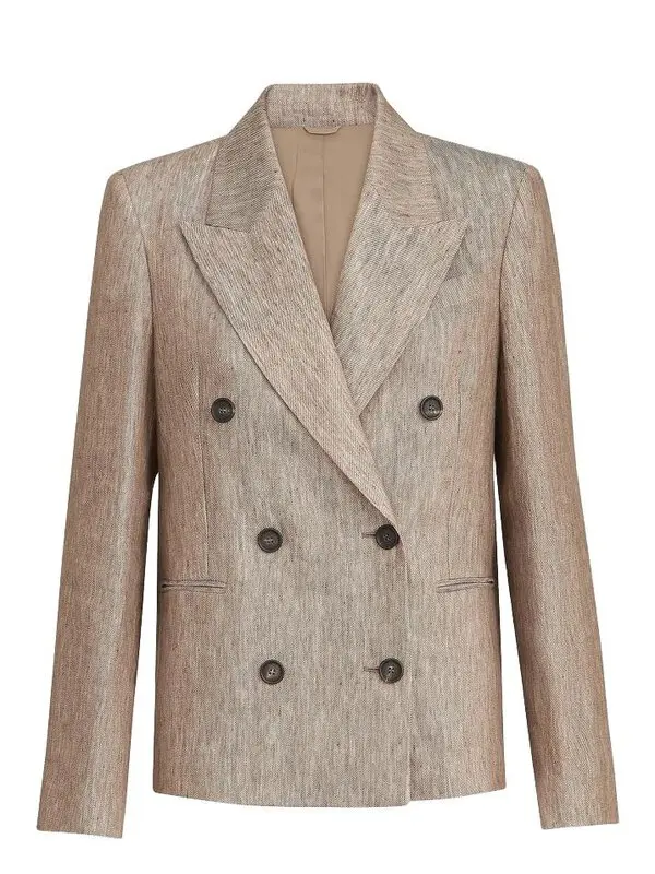 Brunello Cucinelli Linen Denim Blazer With Monili - Beige
