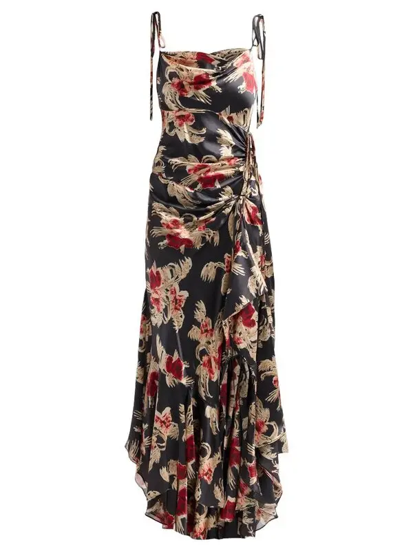 Cinq À Sept Ambroisine Wilted Poppy Silk Handkerchief Maxi Dress - Obsidian Multi