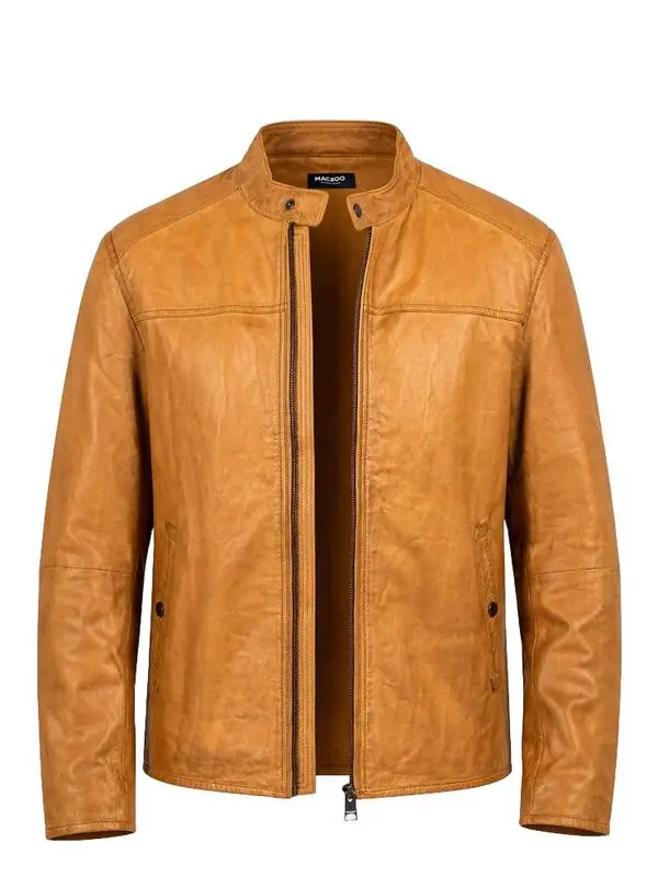 MACEOO Washed Leather Jacket - Brown