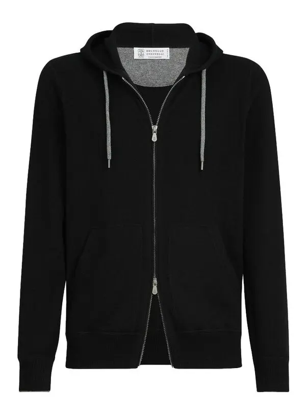 Brunello Cucinelli Cashmere Sweatshirt-style Cardigan With Hood - Black