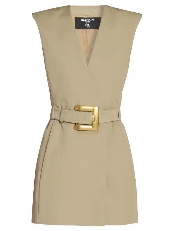 Balmain Gabardine Cotton Belted Minidress - Sable