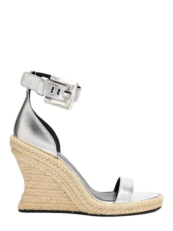 Balmain Anthem Leather Espadrille Wedge Sandals - Silver