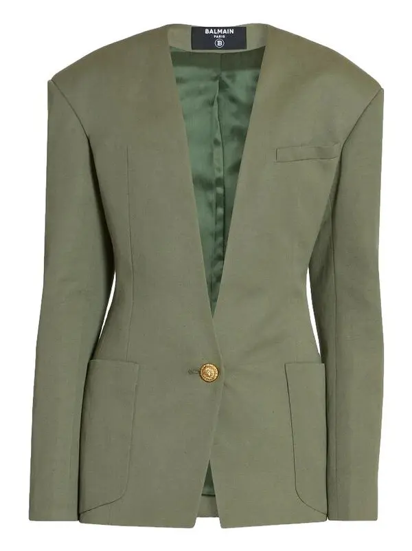 Balmain Collarless Cotton Blazer - Vert