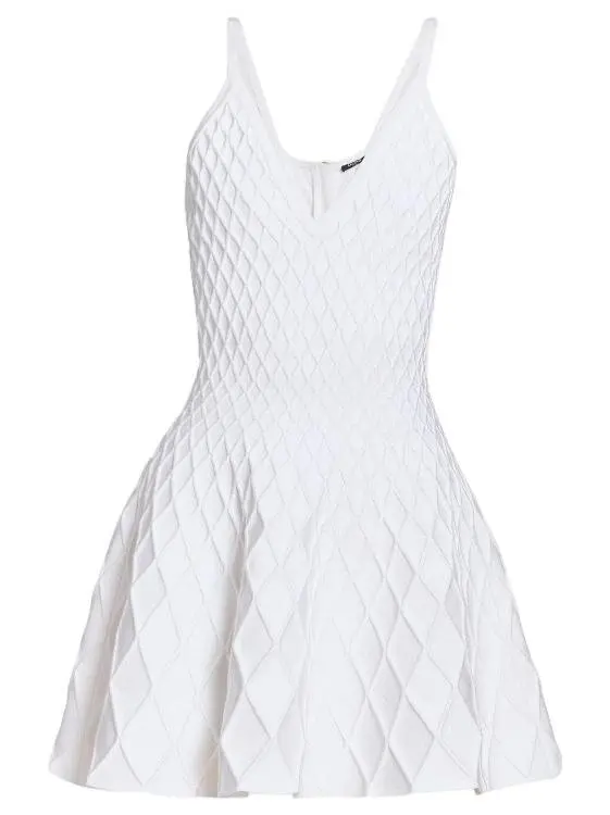 Balmain Quilted Compact Knit Minidress - Blanc
