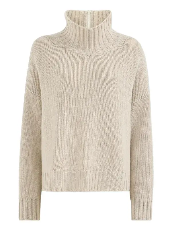 Brunello Cucinelli Cashmere Turtleneck Sweater With Shiny Zipper - Buff