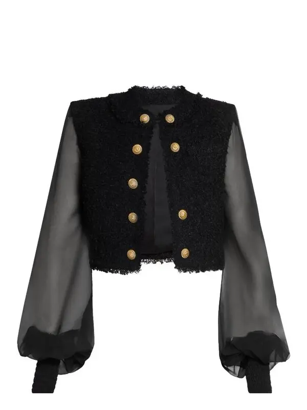 Balmain Tweed Chiffon Sleeve Jacket - Noir