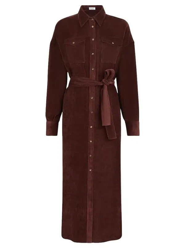 Brunello Cucinelli Fluid Corduroy Shirt Dress - Wine
