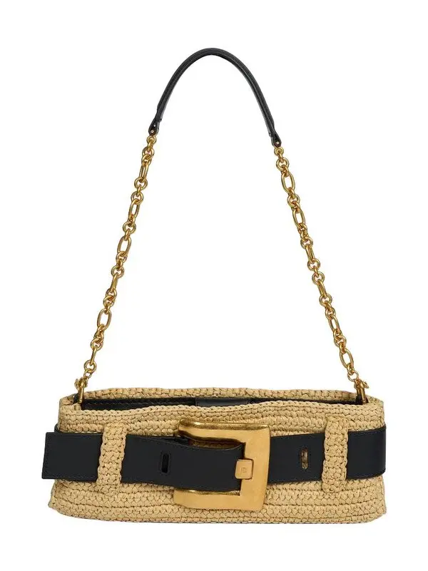 Balmain Anthem Straw Mini Clutch - Naturel Noir