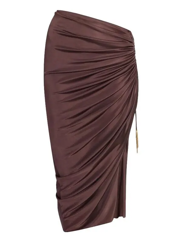 Balmain Draped Jersey Slit Midi Skirt - Brown