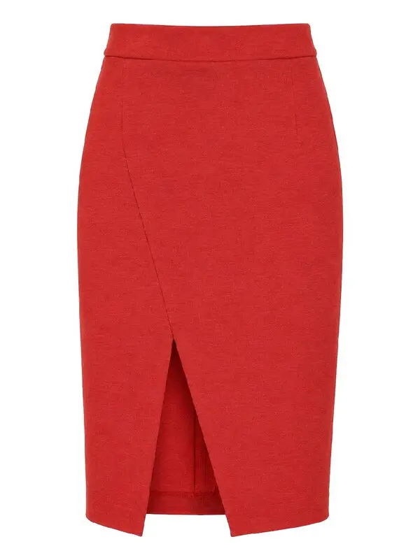 CONQUISTA Asymmetric Wrap-front Pencil Skirt - Red