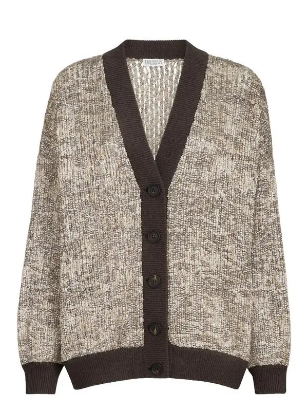 Brunello Cucinelli Dazzling Craquelé Embroidery Cardigan - Silver Multi