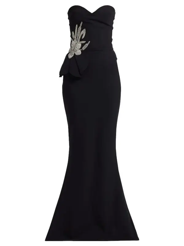 Chiara Boni La Petite Robe Grenawa Floral Beaded Strapless Gown - Black
