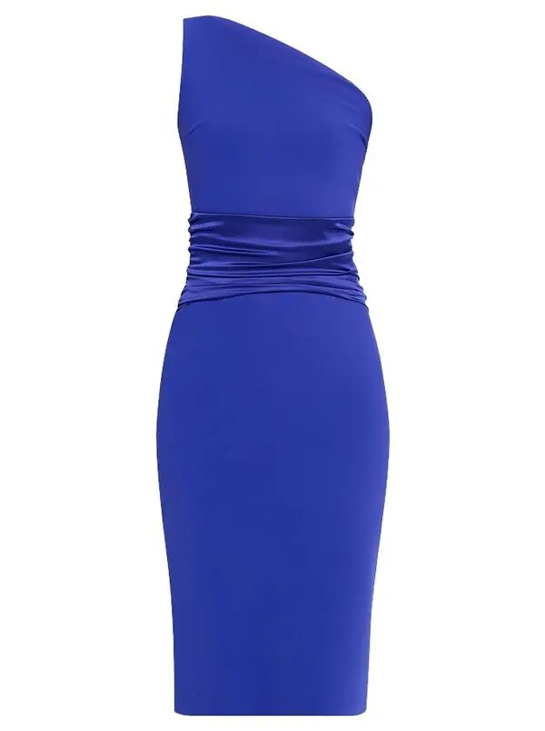 Chiara Boni La Petite Robe Ruched One-shoulder Bodycon Midi-dress - Blue