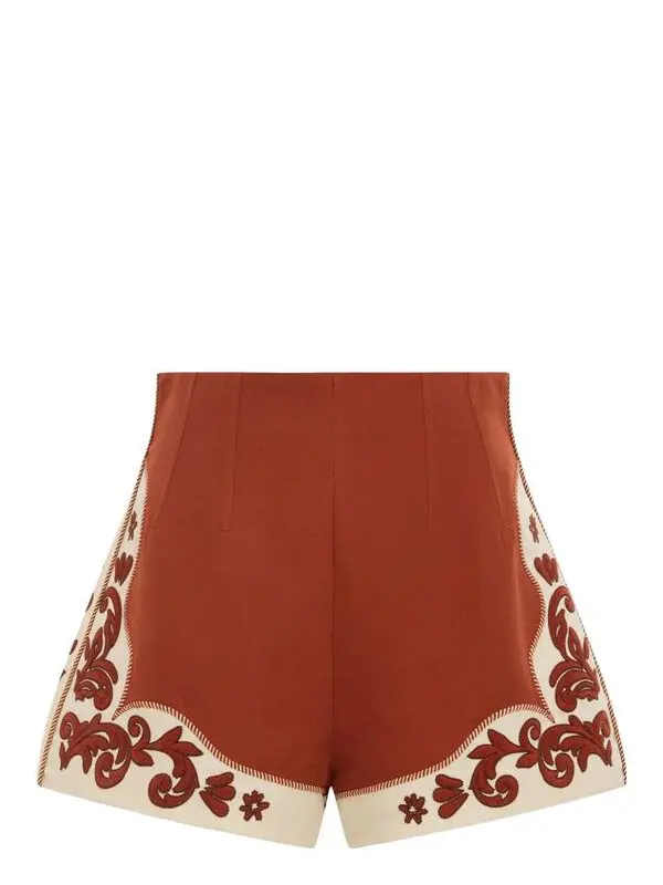 ALEMAIS Duke Embroidered Shorts - Rust