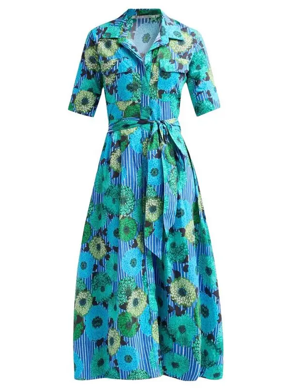 RO'S GARDEN Sutton Floral Tie-waist Midi Dress - Blue