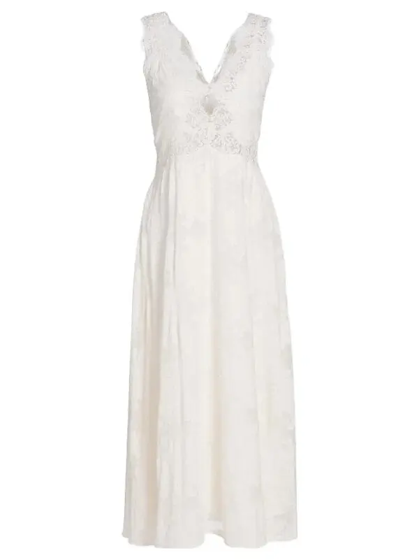 Cami Nyc Larysa Lace-trimmed Silk-cotton Midi-dress - Macadamia