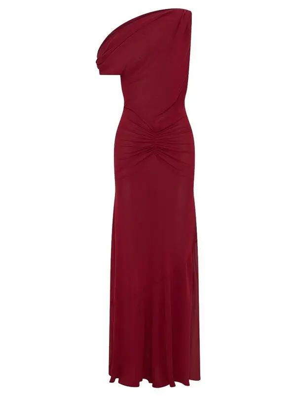 NICHOLAS THE LABEL Elza Asymmetric Off-the-shoulder Panelled Maxi Dress - Plum