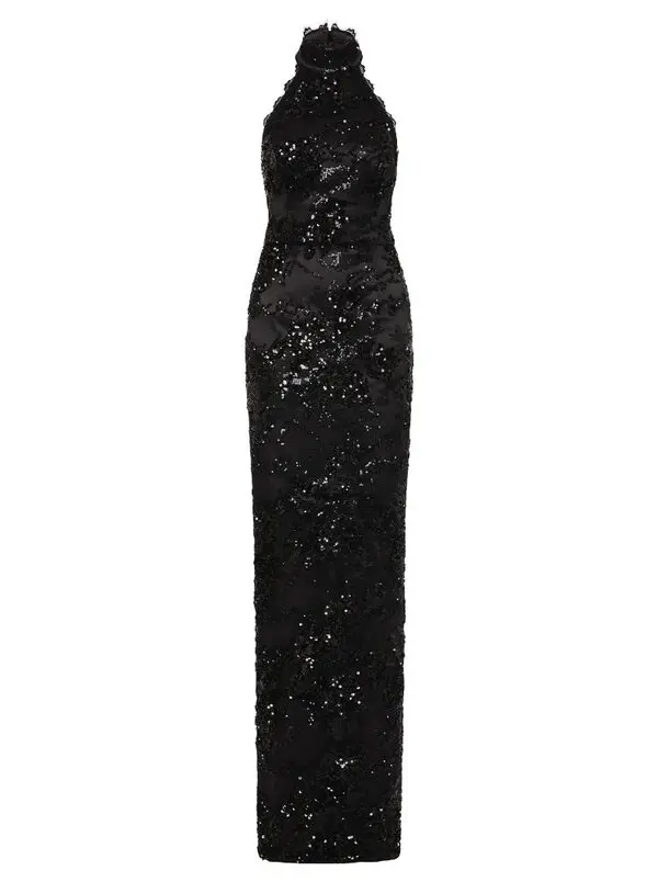 Rebecca Vallance Beau Sequined Halterneck Gown - Black