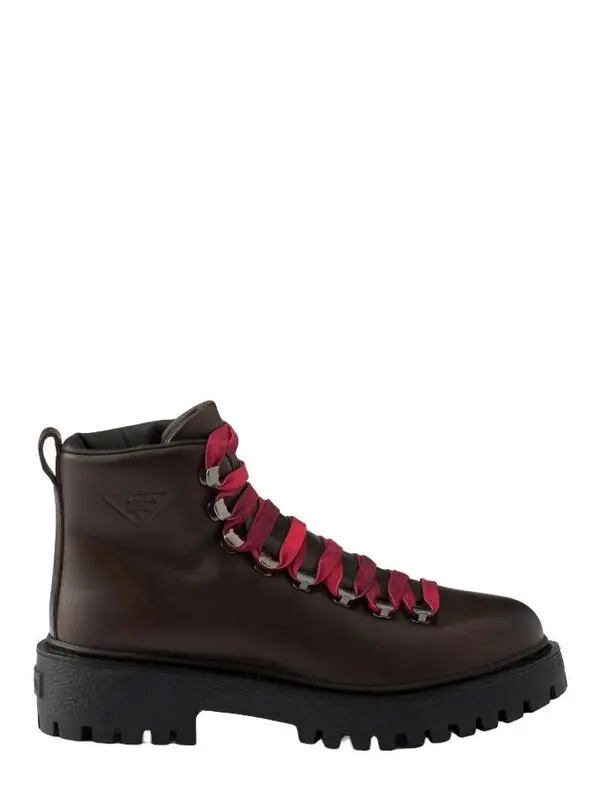 Prada Leather Lace-up Booties - Brown