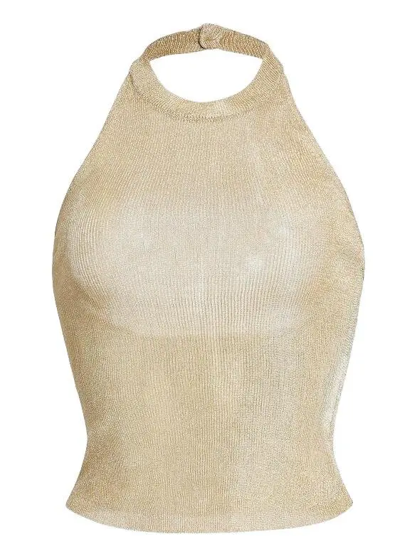 SEROYA Minnie Metallic Knit Halterneck Top - Gold