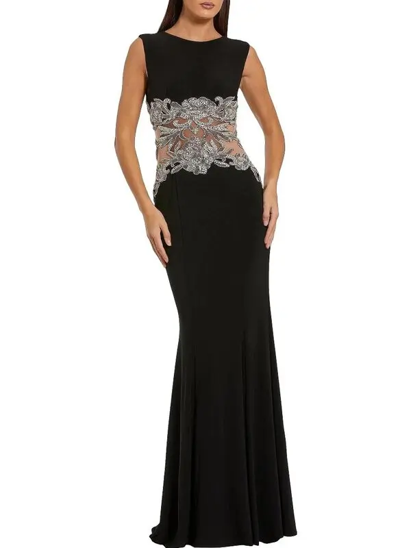Mac Duggal Beaded-waist Sleevelessjersey Gown - Black