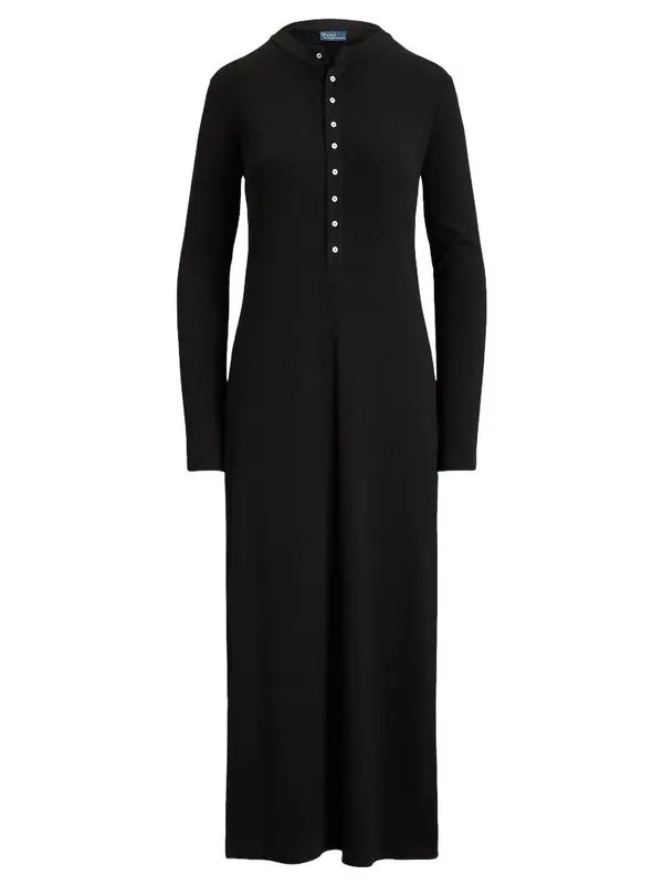 Polo Ralph Lauren Wool-blend Rib-knit Henley Midi Dress - Black