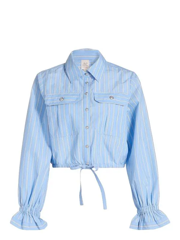 Cinq À Sept Prezley Lili-striped Tie-waist Crop Shirt - Blue Multi