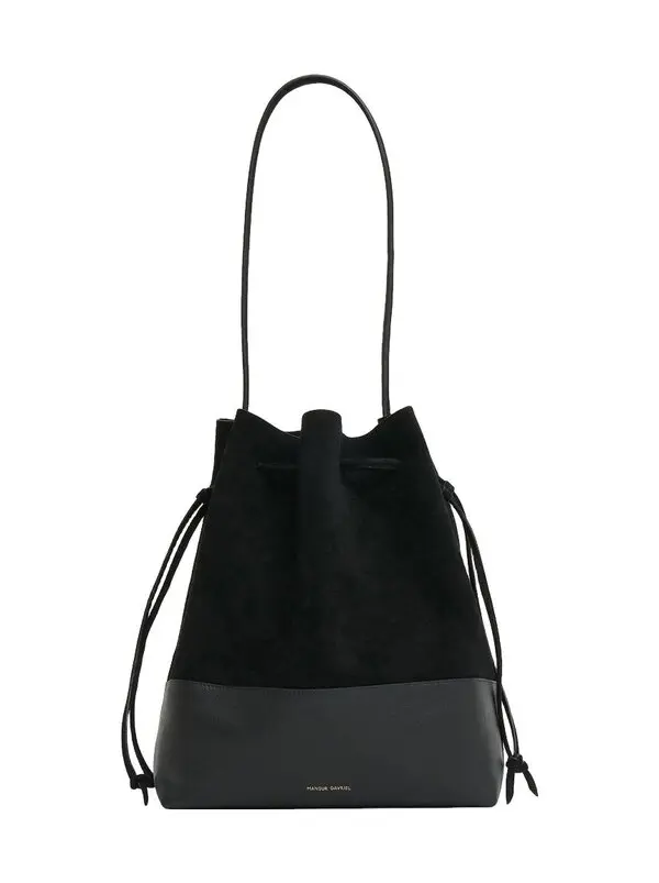 MANSUR GAVRIEL Leather & Suede Drawstring Bucket Bag - Black