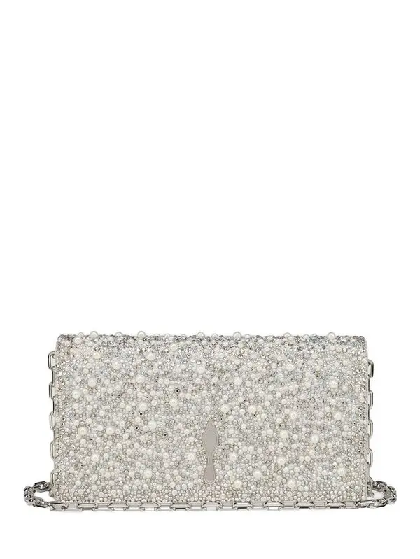 CHRISTIAN LOUBOUTIN Bettina Suede Strass And Pearls Clutch - Silver