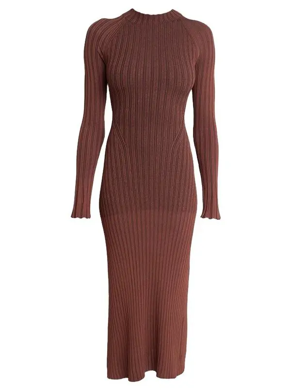 Proenza Schouler Roux Ribbed Midi Dress - Copper