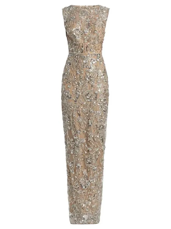 BRONX BANCO Violet Floral Sequin Gown - Silver