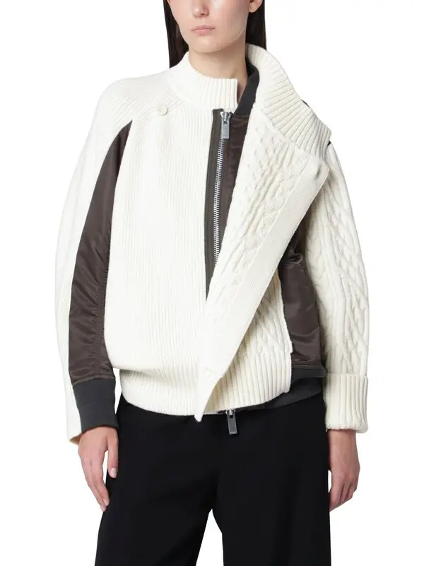 Sacai White/khaki Green Sweater In Wool And Nylon - Multicolor