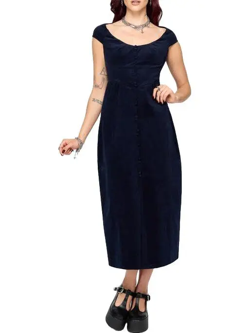 DISTURBIA Leona Off-shoulder Cord Midi Dress - Navy