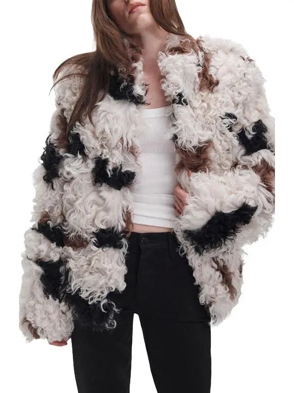 Rag & Bone Lori Genuine Shearling Coat - Beige Multi