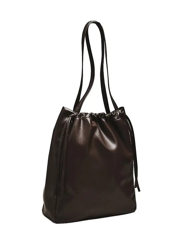 Maeve Slouchy Faux Leather Cched Tote Bag - Chocolate