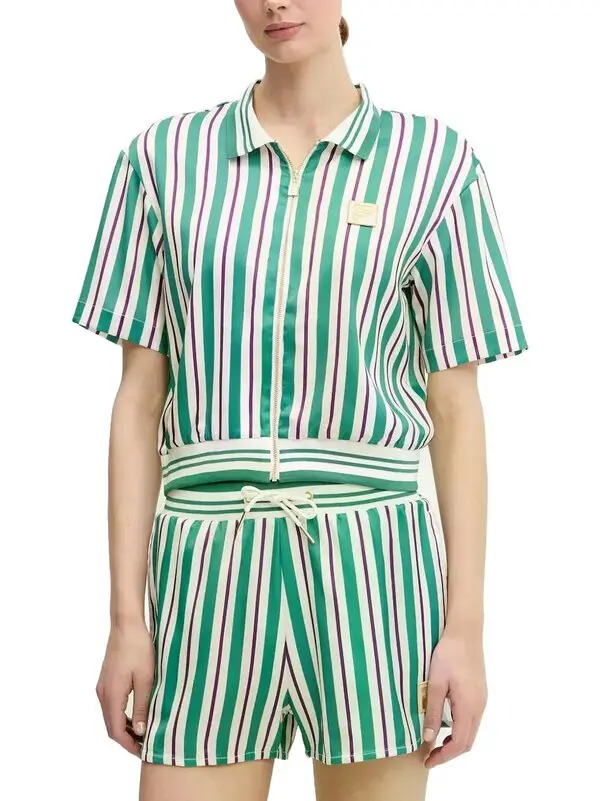 FILA Lassance Striped Cropped Full-zip Shirt - Green