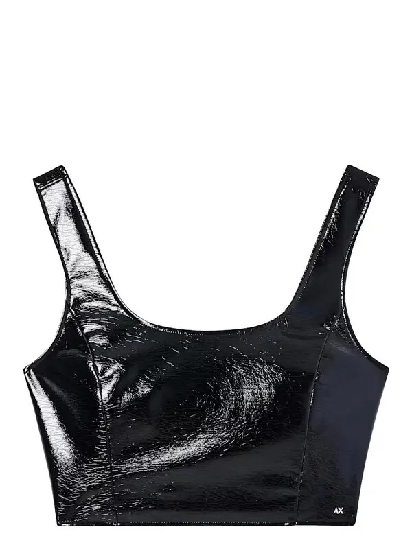 Armani Exchange Patent-effect Cropped Top - Black
