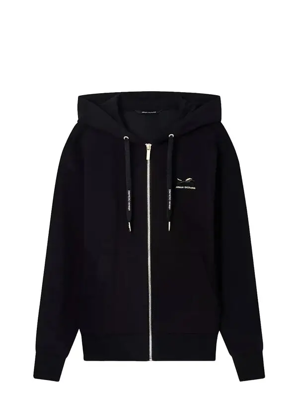 Armani Exchange Logo-embroidered Zip-up Hoodie - Black
