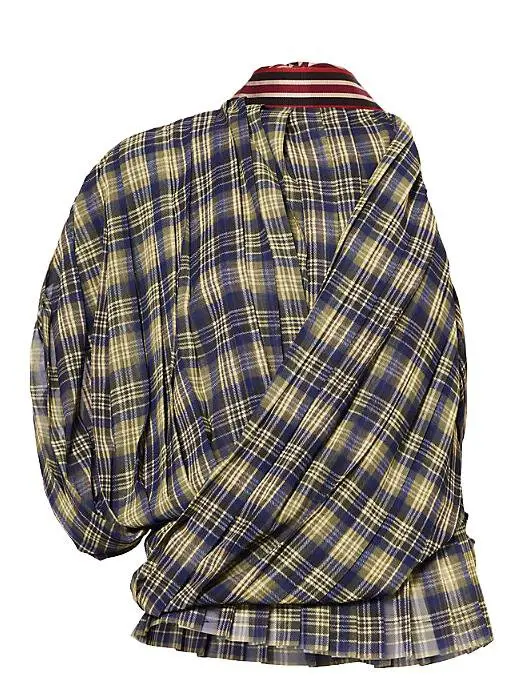 Dries Van Noten Cuneggio Draped Pleat Tartan Top - Khaki