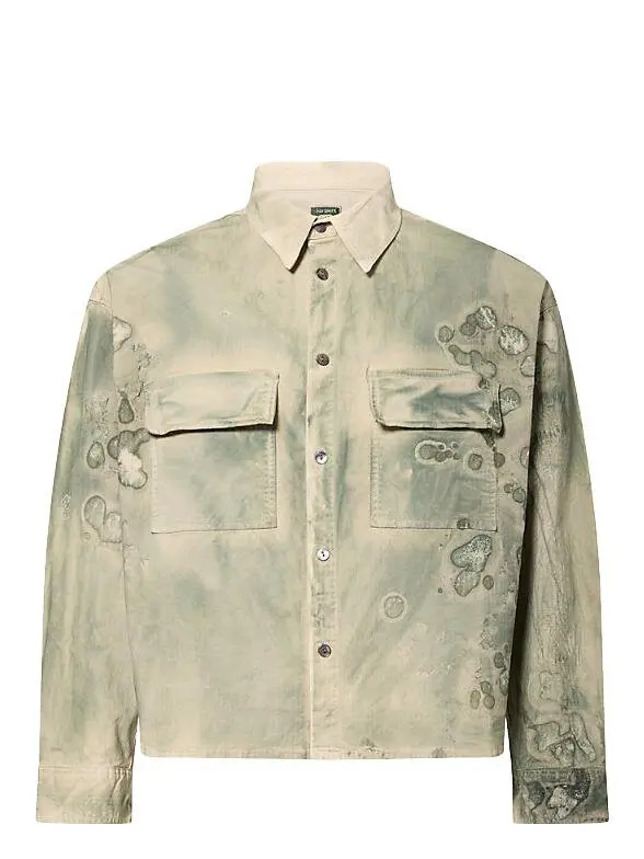 BRAIN DEAD Stained-wash Cropped Cotton Shirt - Algae