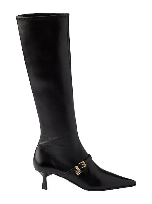 Prada Stretch Nappa Leather Heeled Knee-high Boots - Black