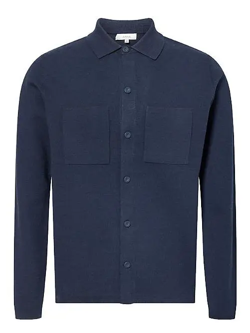 ARNE Knitted Woven Overshirt Xxl - Navy