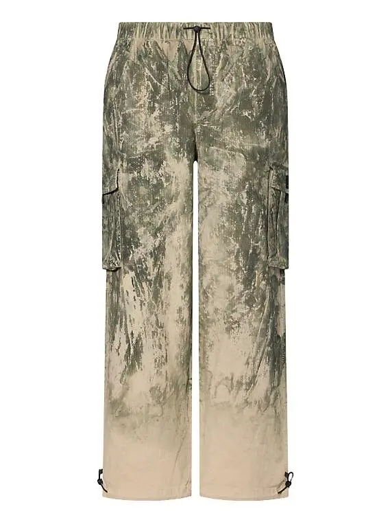 BRAIN DEAD Flight Stained Wide-leg Cotton Trousers - Algae
