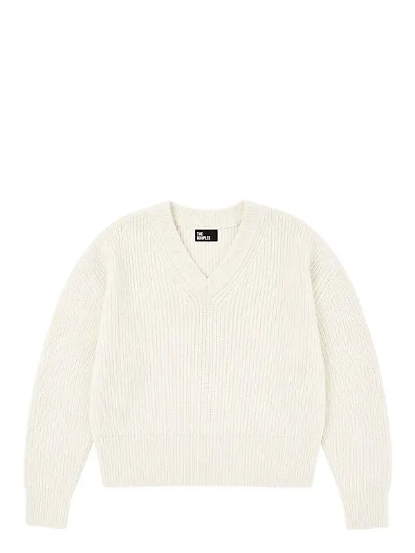 The Kooples Ribbed V-neck Wool Jumper - Ecru
