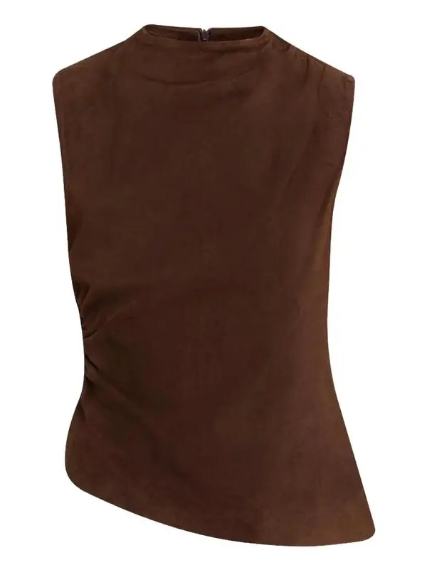 AEXAE Mock-neck Sleeveless Suede Top - Espresso