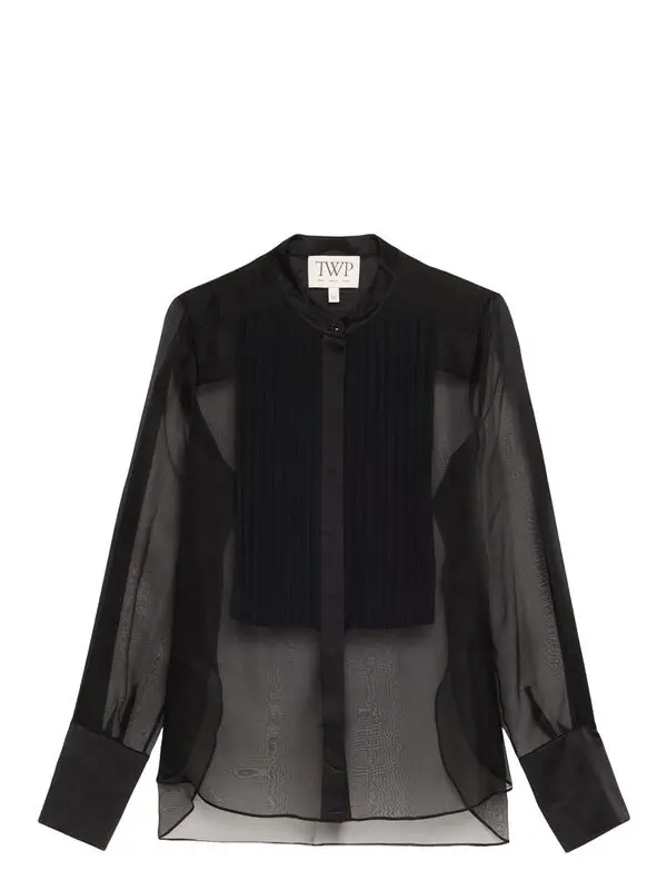 TWP Peyton Sheer Tuxedo Button-front Shirt - Black