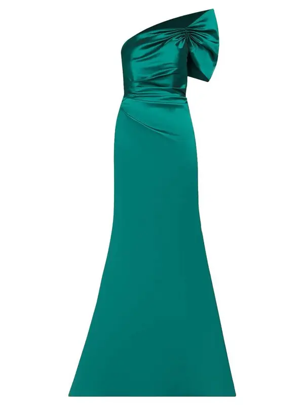 Rickie Freeman For Teri Jon One Shoulder Ruched Taffeta Gown - Emerald