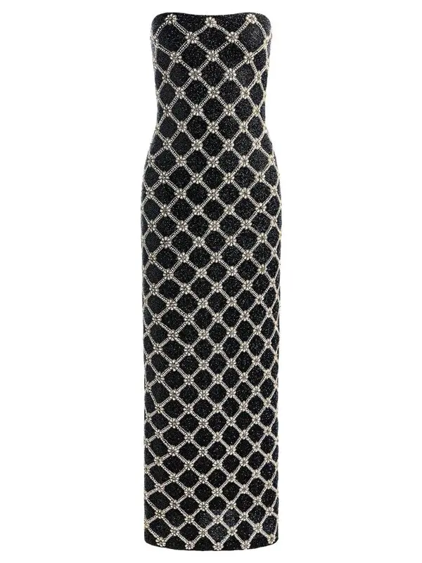 Alice + Olivia Delora Embellished Strapless Gown - Black/silver