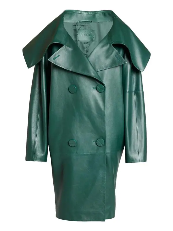 Balenciaga Oversized High-collar Leather Jacket - Vert